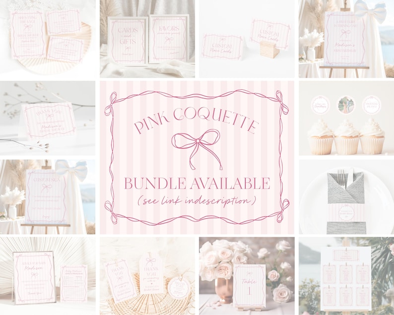 Pink Coquette Bow Menu Template, Pastel Pink Baby Shower Theme, Tying ...