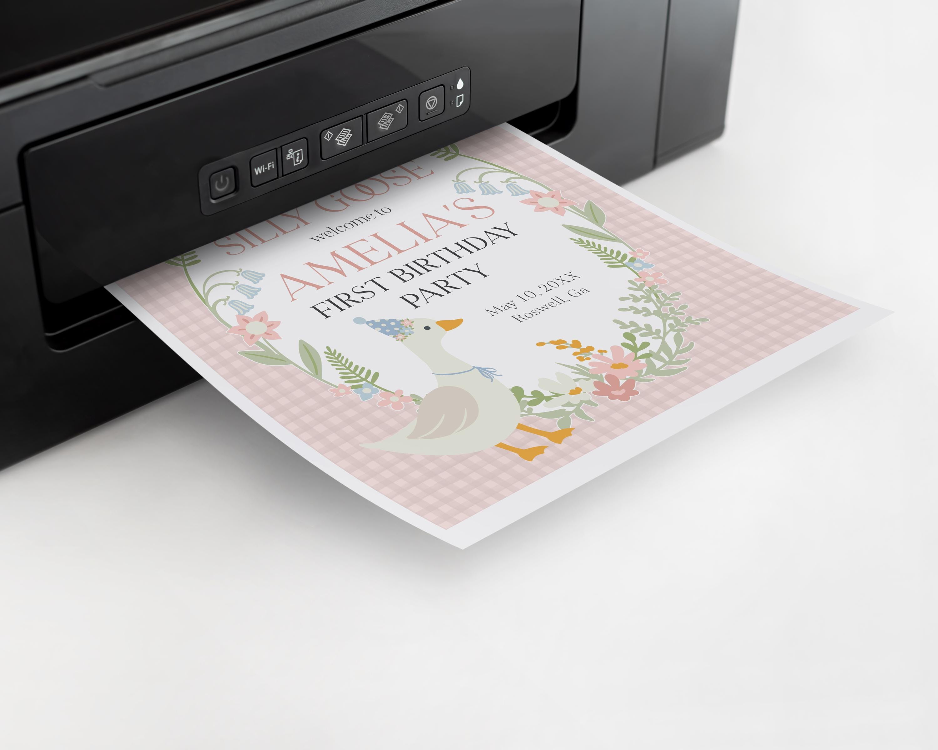 Pink Floral Silly Goose Birthday Welcome Sign Printable Template ...