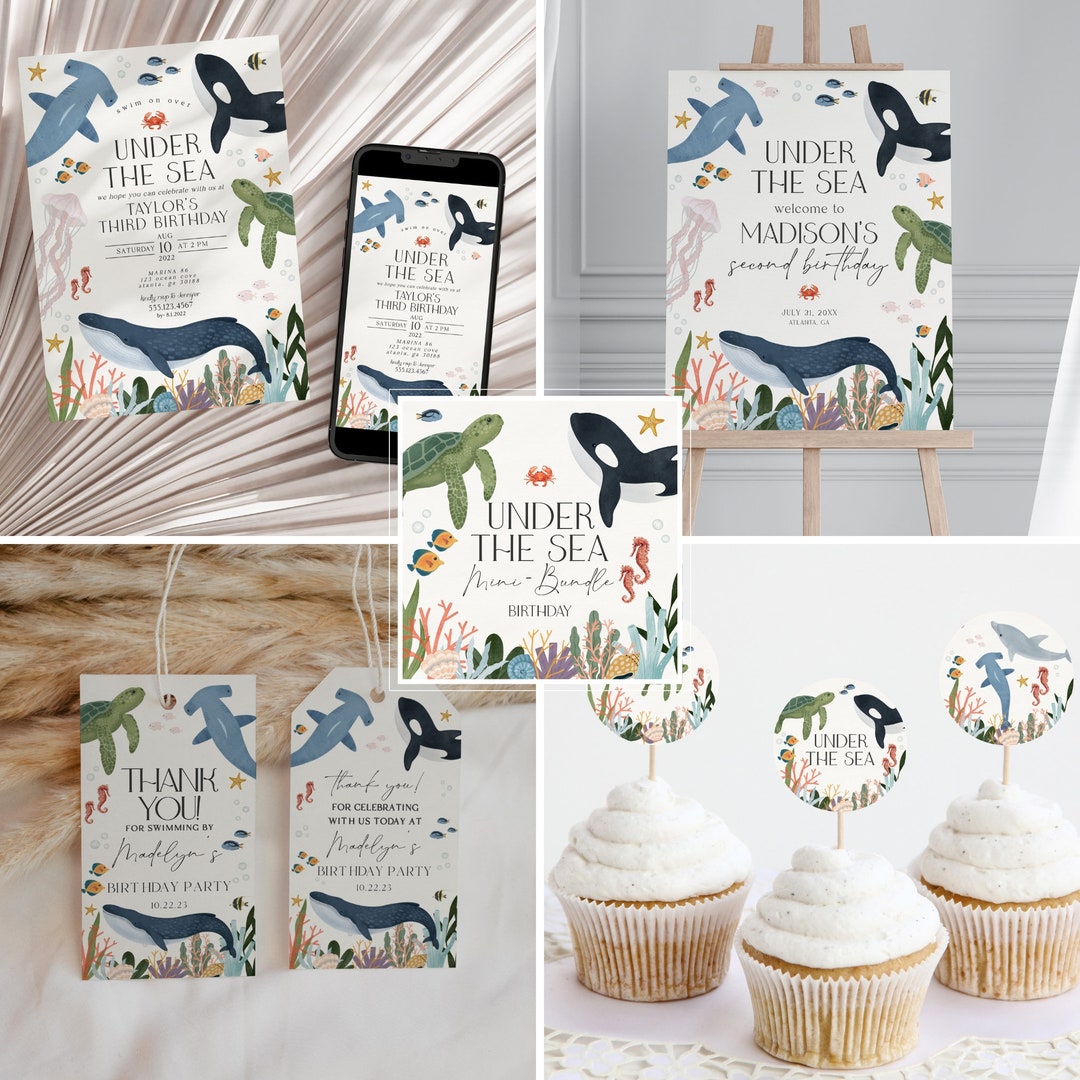 Under the Sea Birthday Mini Bundle Printable Template, Underwater ...