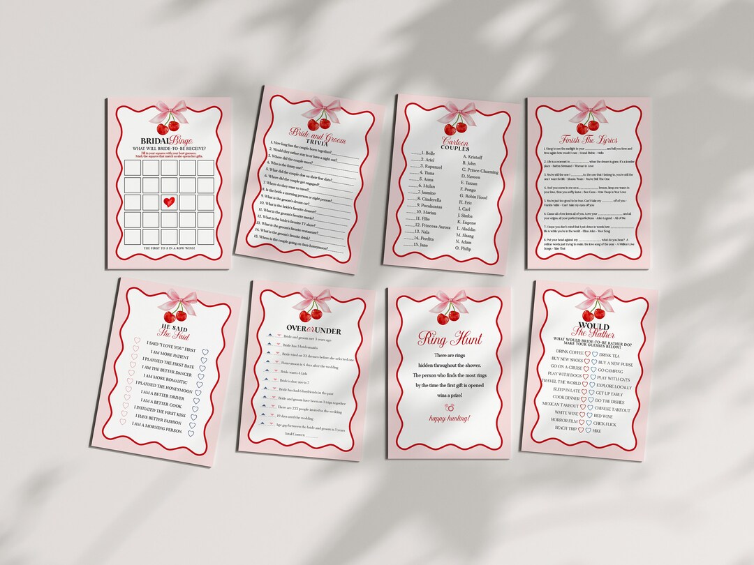 Cherry Sweet Bridal Shower Games Set Printable Template, Cherry on Top ...