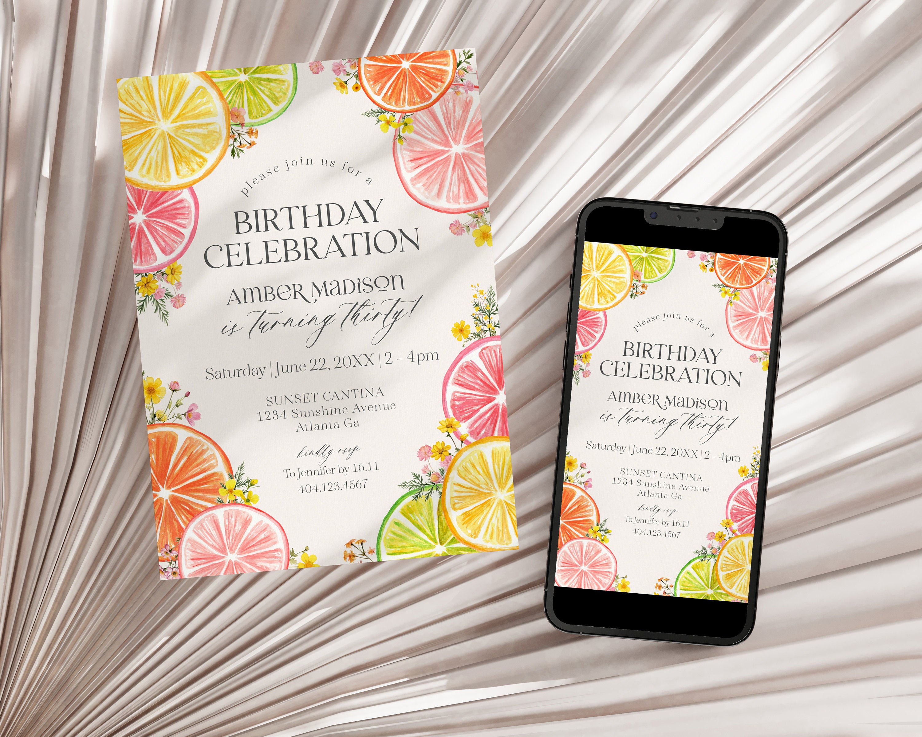 Citrus Floral Birthday Invitation Printable Template, Little Cutie ...