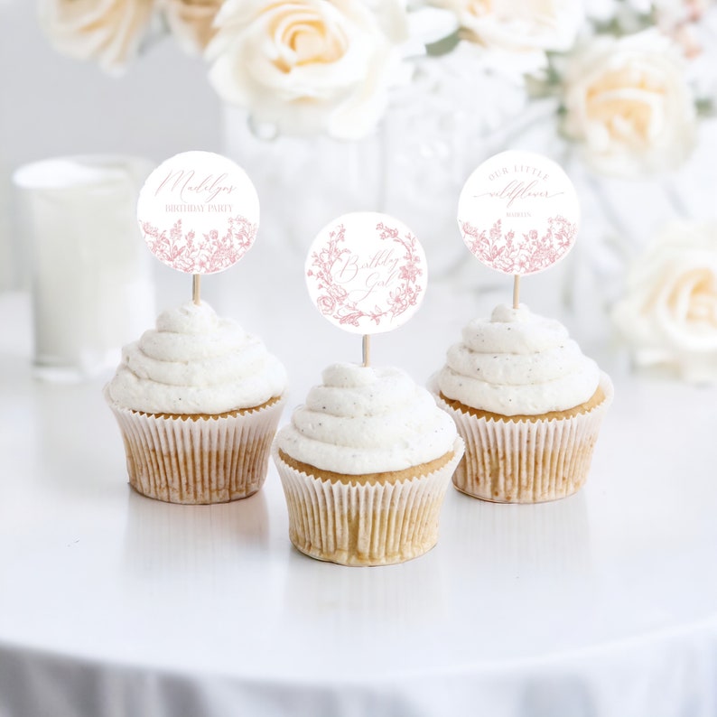 Pink Chinoiserie Birthday Cupcake Toppers Printable Template, Pastel ...