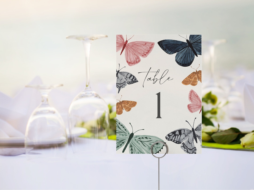 Boho Butterfly Table Number Card Printable Template, Enchanted Summer ...