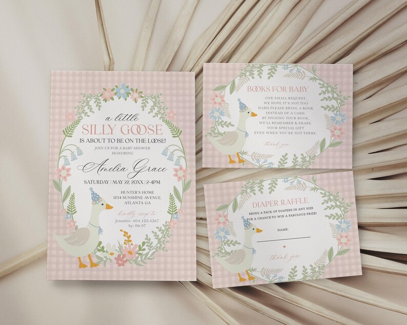 Pink Floral Silly Goose Baby Shower Bundle Printable Template, Little ...