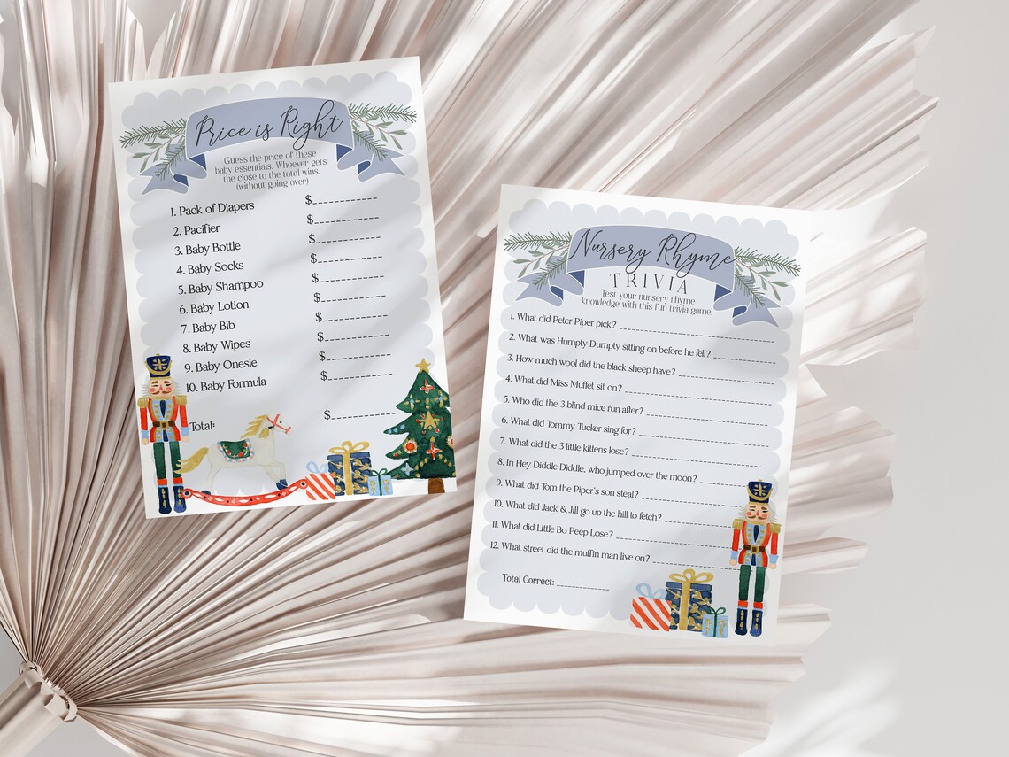 Blue Nutcracker Baby Shower Games Bundle, Instant Download Christmas ...