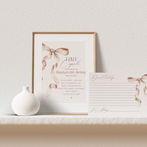 Beige Bow Time Capsule Printable Template, Neutral Preppy Coquette Bow ...