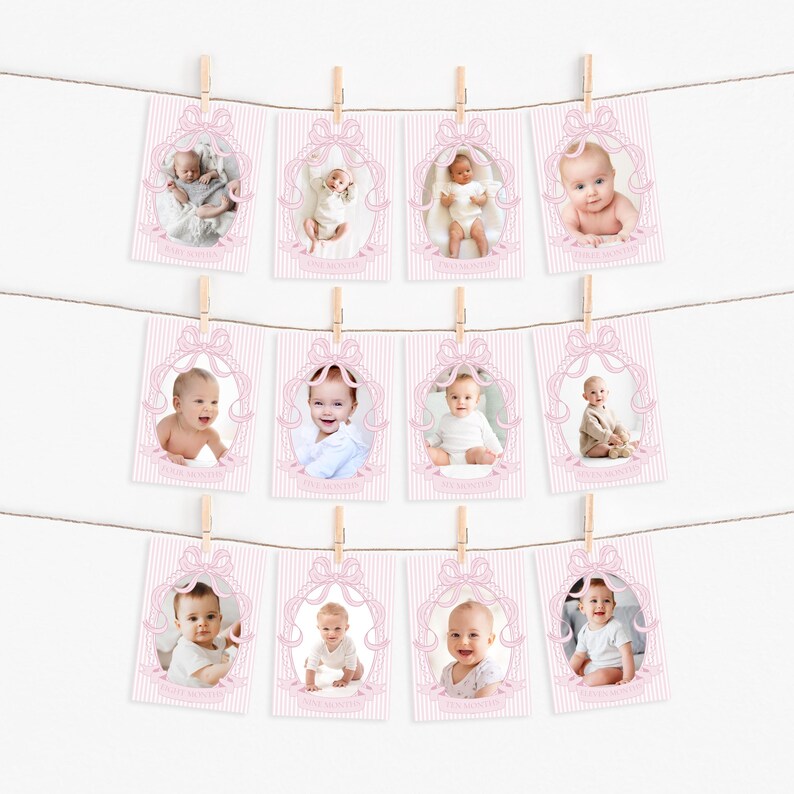 Pink Coquette Bow Rocking Horse 1st Birthday Milestone Banner Template ...