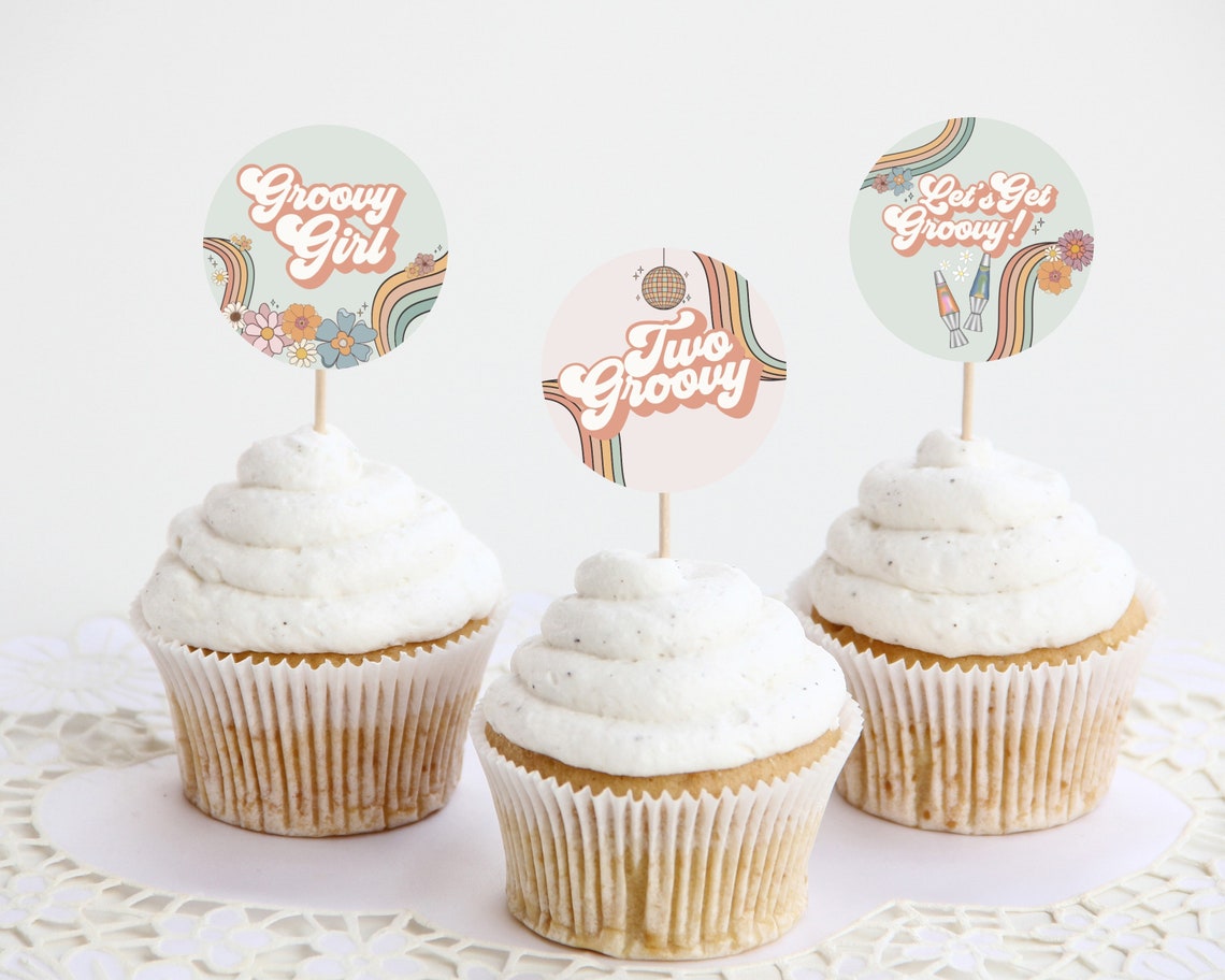 Groovy 2nd Birthday Cupcake Toppers Template, Cake Decor Girl, Two ...