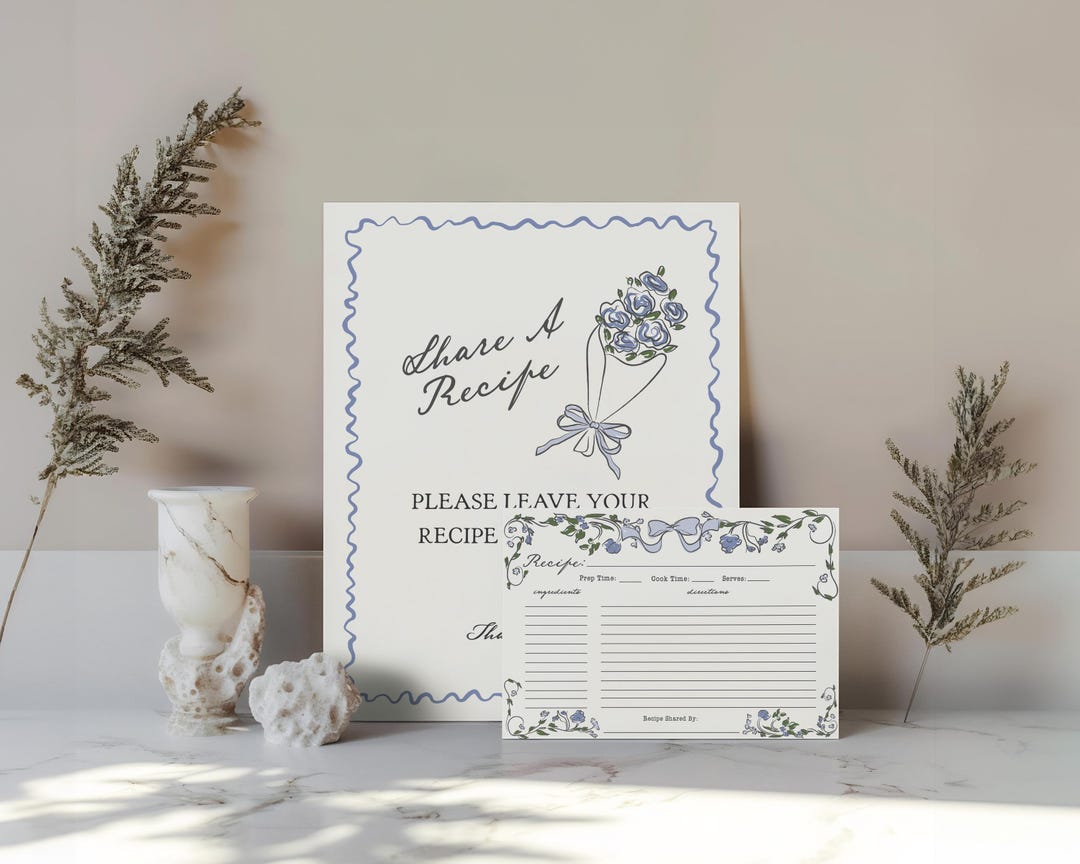 Blue Flower Market Recipe Card Template Bridal Shower, Fresh off the ...