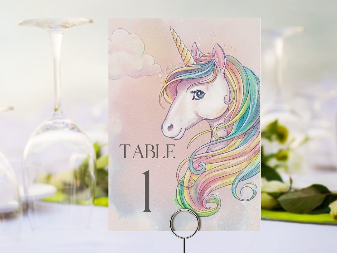 Unicorn Table Numbers Printable Template Rainbow Unicorn - Etsy