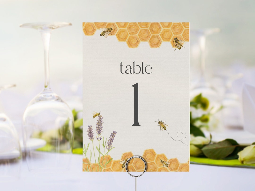Honey Bee Table Numbers Printable Template, Bee Baby Shower Gender ...