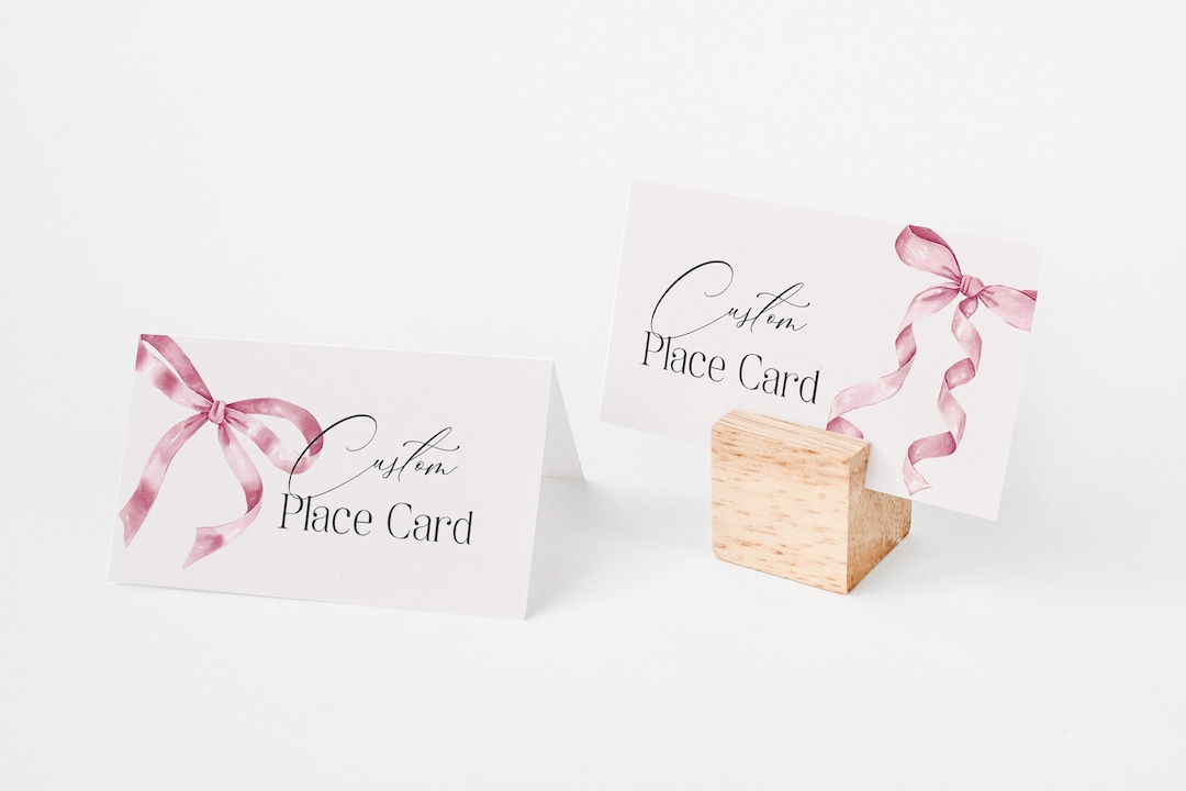 Pink Bow Place Cards for Baby Shower or Birthday Printable Template ...