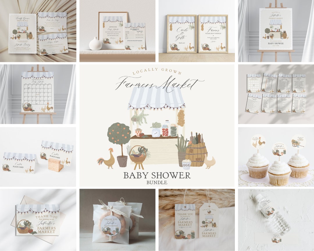 Blue Farmers Market Baby Shower Printable Bundle, Farm Fresh Party for ...