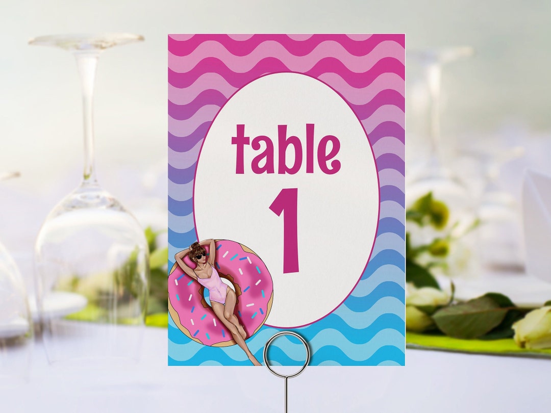 Ombre Pool Party Table Numbers Printable Template, Summer Bachelorette ...