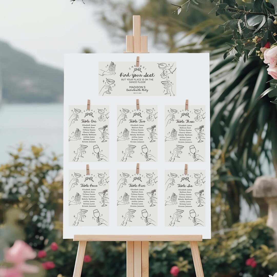 Mid Century Cocktail Seating Chart Cards Template, Retro Cocktail ...