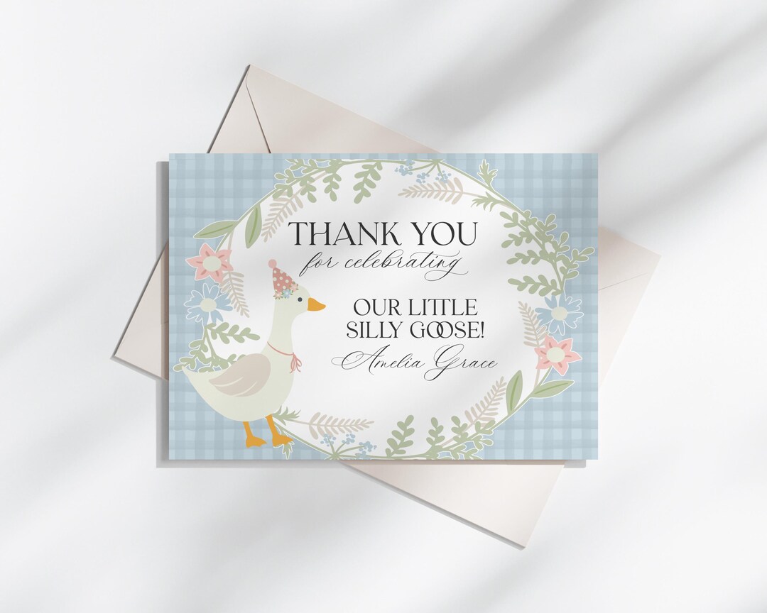 Blue Floral Silly Goose Thank You Card Printable Template, Little Duck ...
