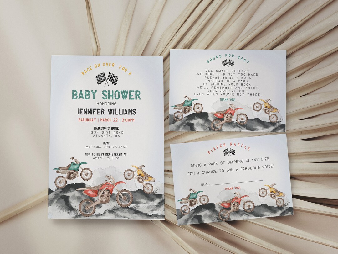 Dirt Bike Baby Shower Invitation Template, Race on Over Baby Shower for Boy, Motor Bike Racing ...