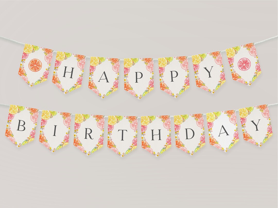 Citrus Floral Happy Birthday Banner Printable Template, Little Cutie ...