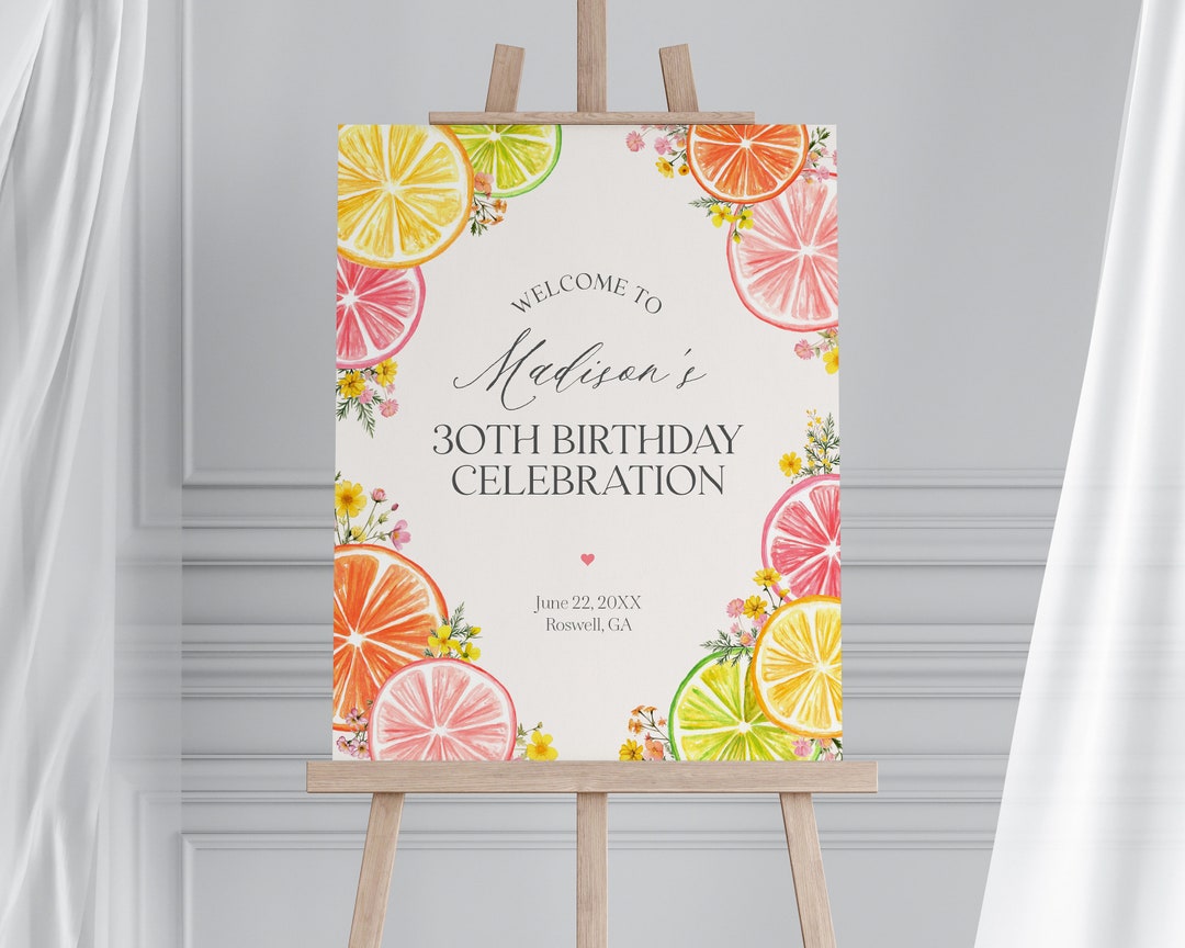 Citrus Floral Birthday Welcome Sign Printable Template, Little Cutie ...