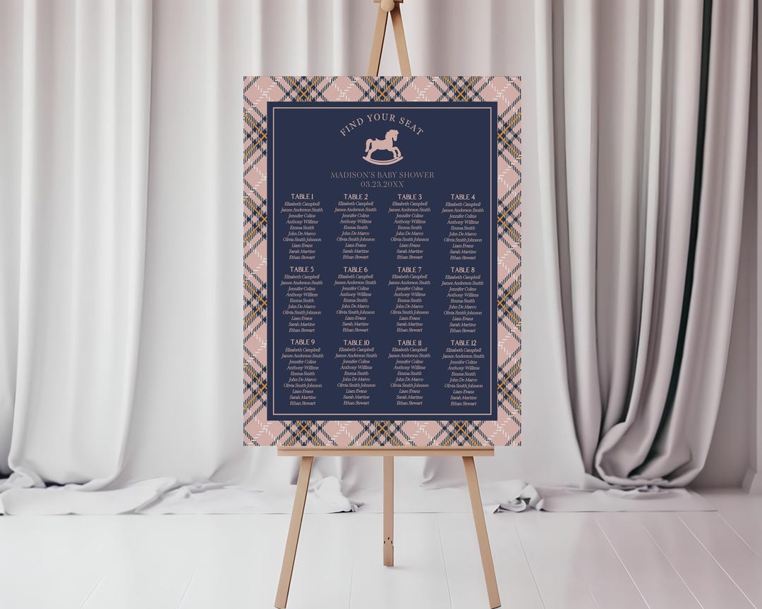 Classic Rocking Horse Seating Chart Poster Template, Pink Tartan Plaid ...