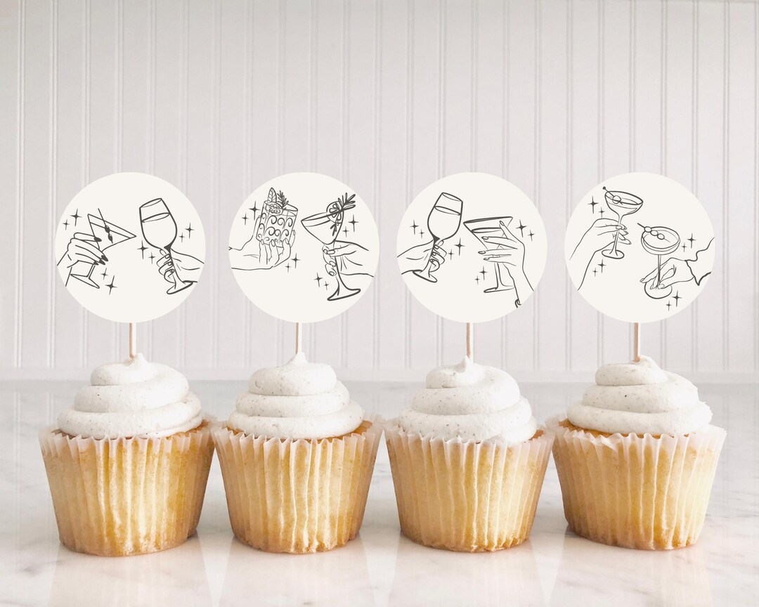Retro Cocktail Party Cupcake Toppers Template, Mid Century Birthday ...
