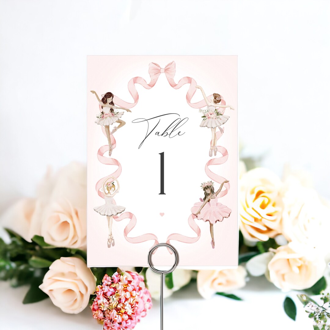 Little Ballerina Banquet Table Number Cards Printable Template for Baby ...