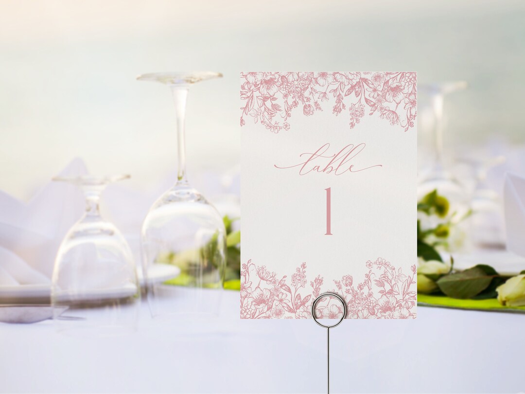 Pink Chinoiserie Table Number Cards Printable Template, Elegant Pink ...