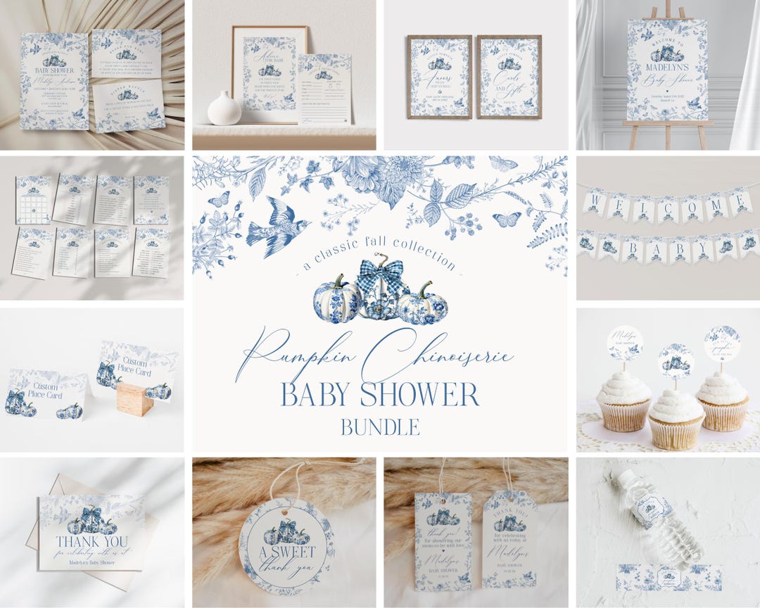 Blue Toile De Jouy Baby Shower Printable Bundle, Blue Fall Chinoiserie ...