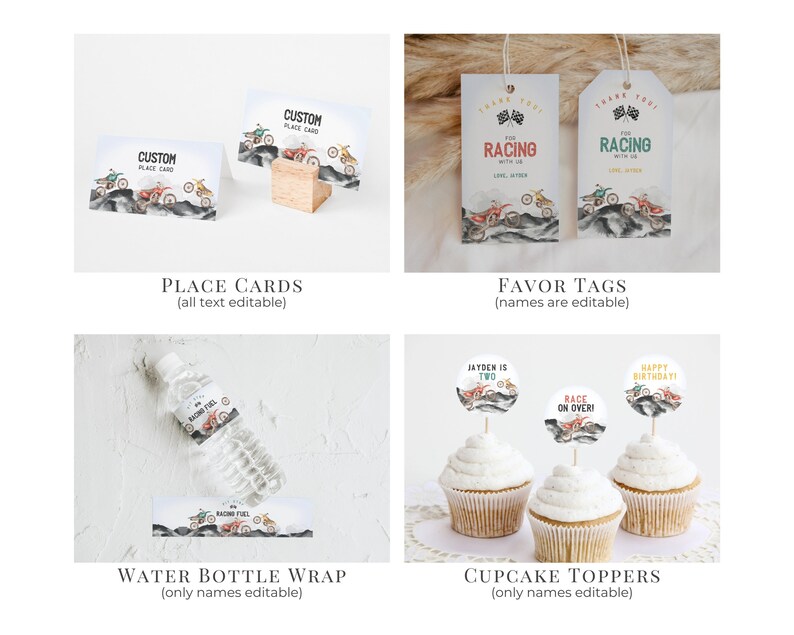 Dirt Bike Fast One First Birthday Bundle Printable Template, Little ...