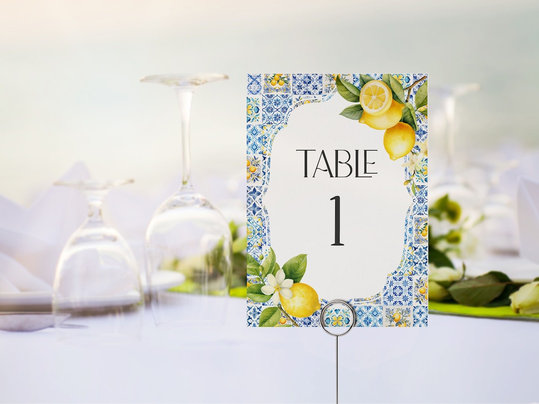 Amalfi Coast Table Number Cards Printable Template, Lemon Citrus ...