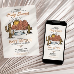 Wild West Baby Shower Invitation Bundle Instant Download, Little Cowboy ...