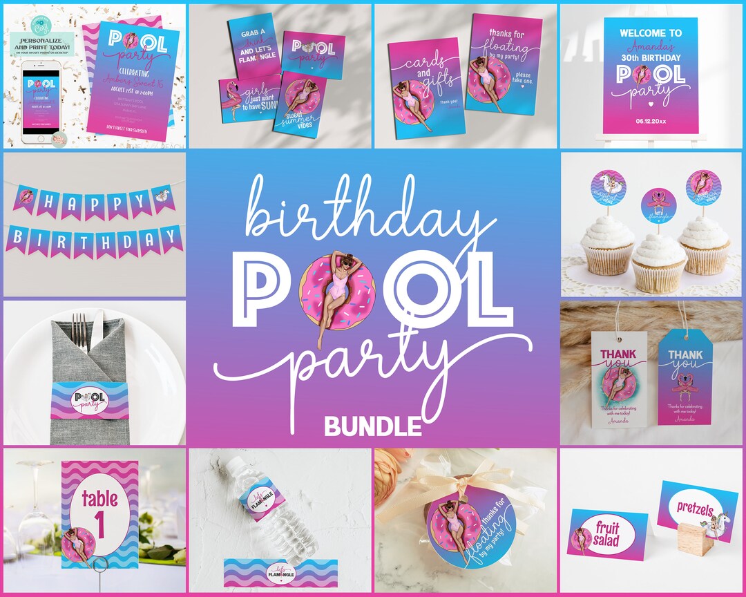 Ombre Pool Party Sweet 16 Pool Party Bundle Printable, Teen Girl Summer ...