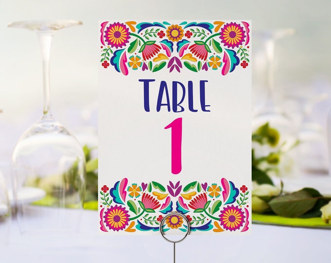 Wedding Table Numbers Colorful Mexican Embroidery Inspired Summer ...