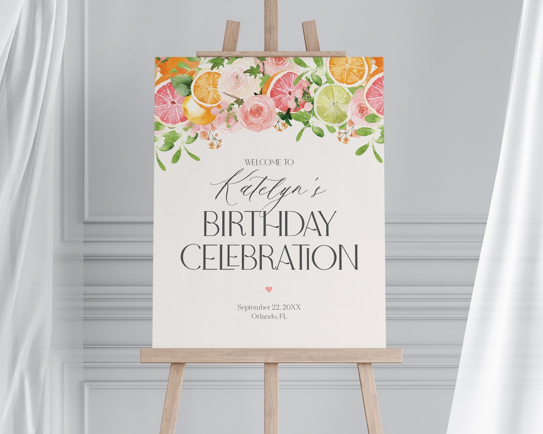 Pastel Citrus Birthday Welcome Sign Printable Template, Little Cutie ...