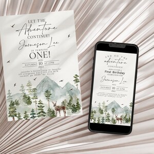 Forest Woodland Theme Birthday Party Invitation Template, Adventure ...