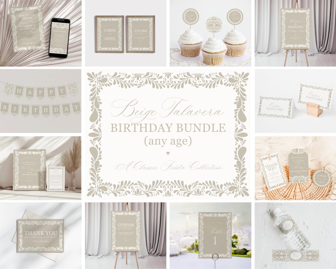 Beige Talavera Birthday Bundle Template, Spanish Tile Birthday Party ...