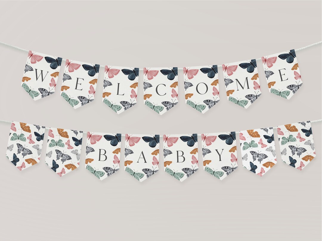 Butterfly Baby Shower Banner Template, Flutter on Over Baby Shower ...