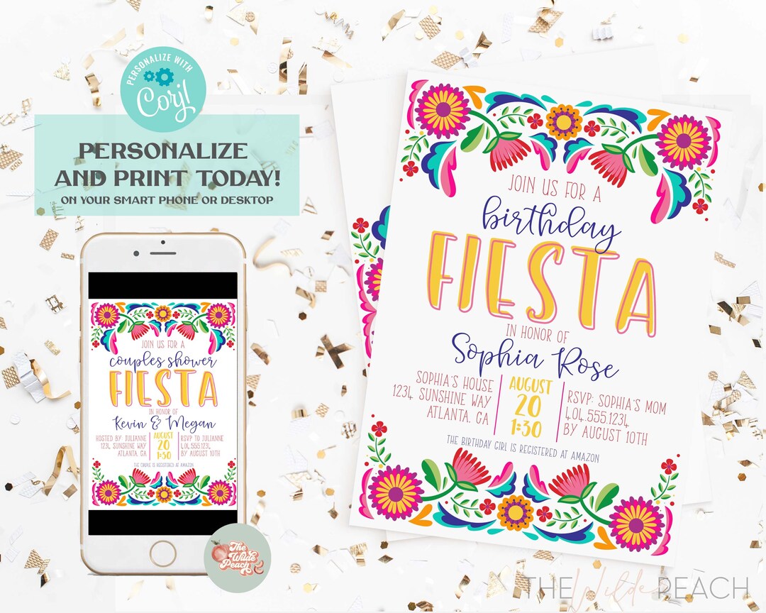 Fiesta Birthday Party Invitations Printable Template, Mexican 21st ...