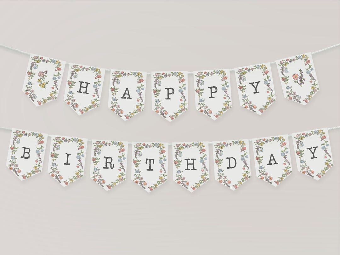 Spring Garden Party Happy Birthday Banner Template, Pastel Floral ...