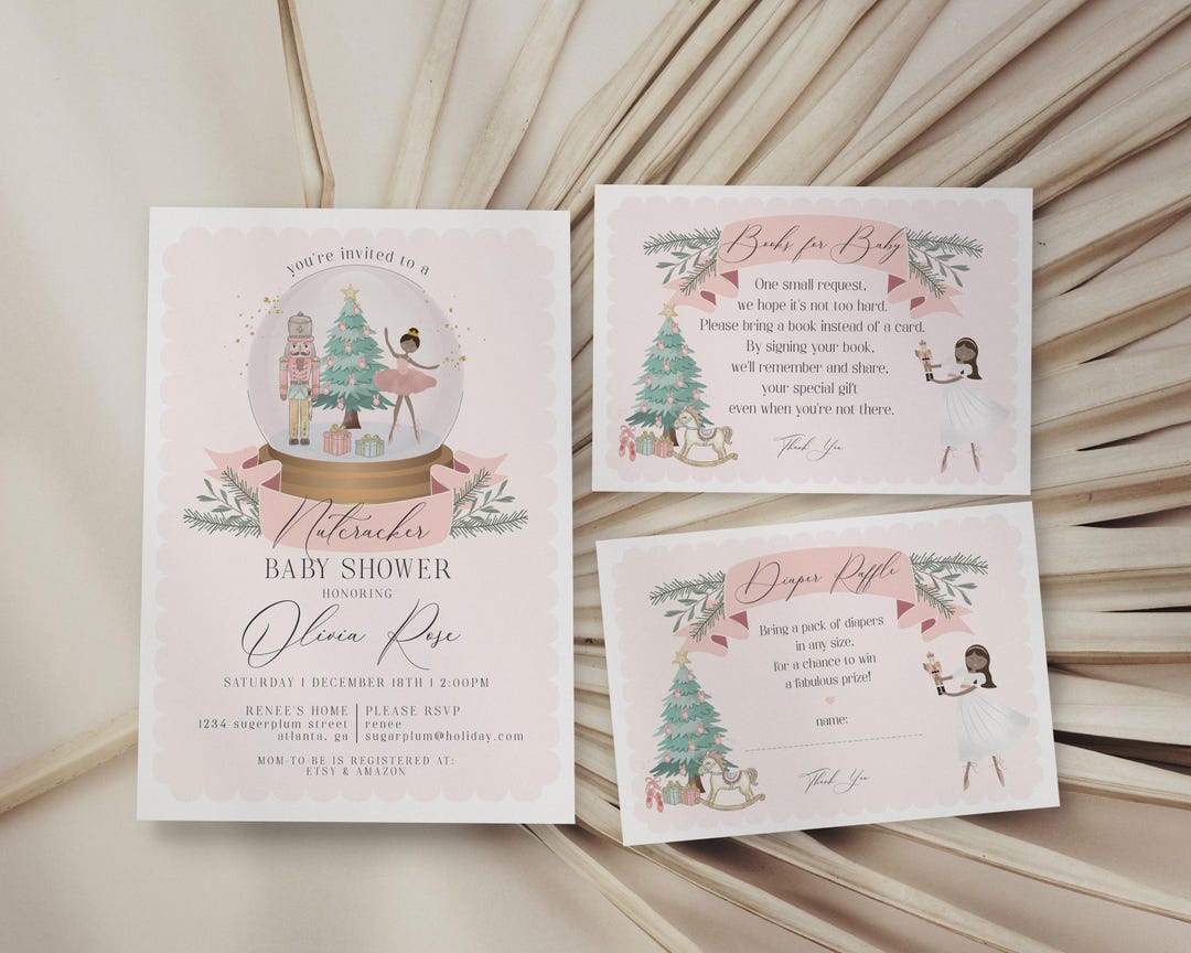 Pastel Pink Nutcracker Baby Shower Invitation Bundle Instant Download ...