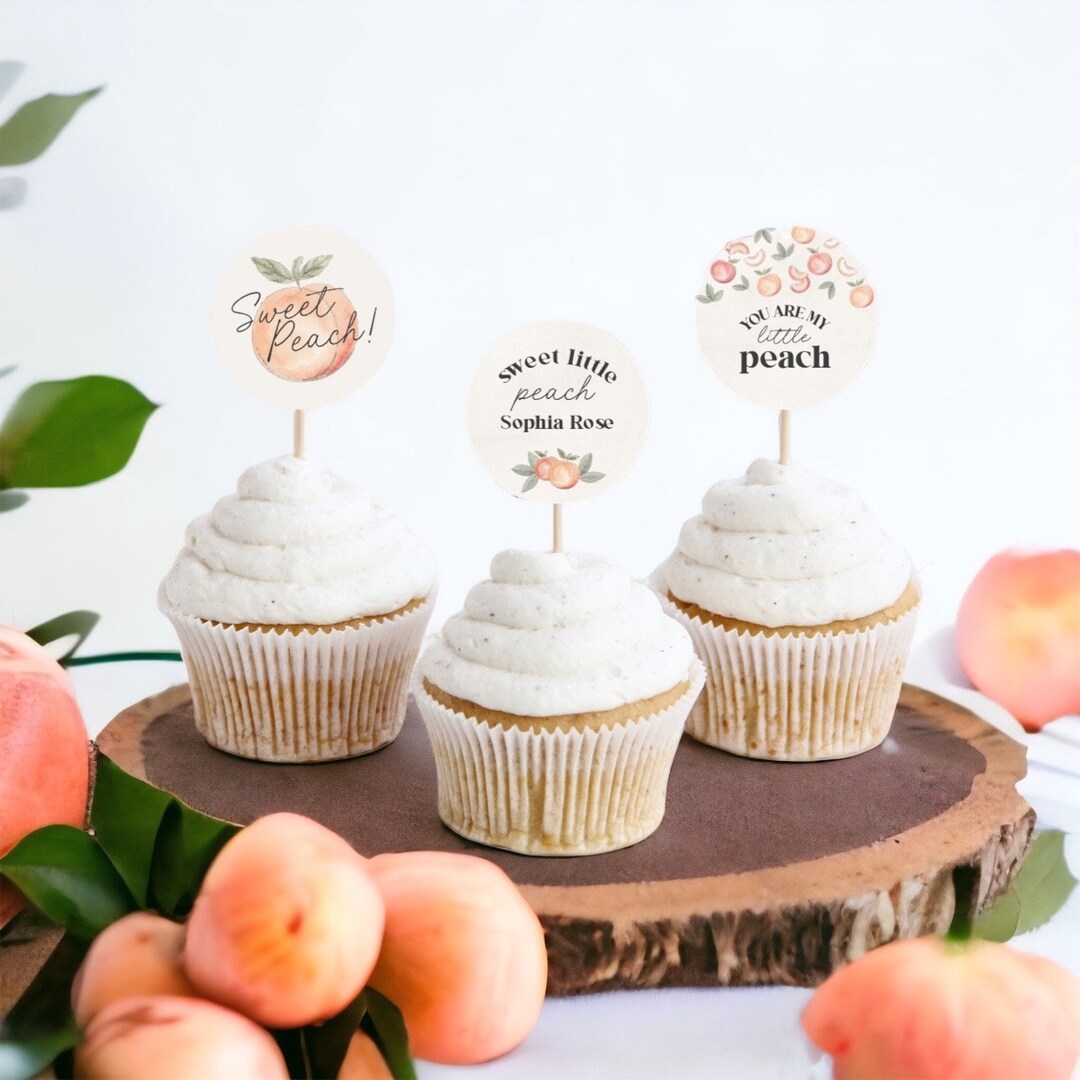 Sweet as a Peach Baby Shower or Birthday Cupcake Toppers Printable ...