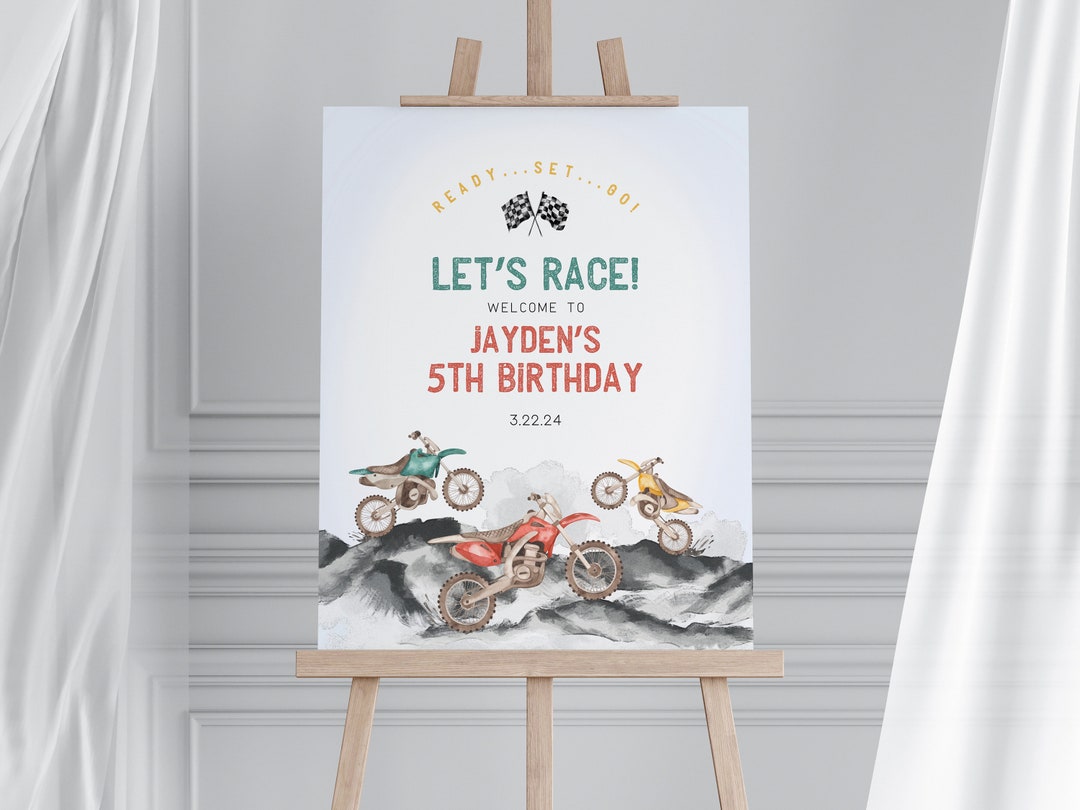 Dirt Bike Birthday Welcome Sign Any Age Printable Template, Race on ...