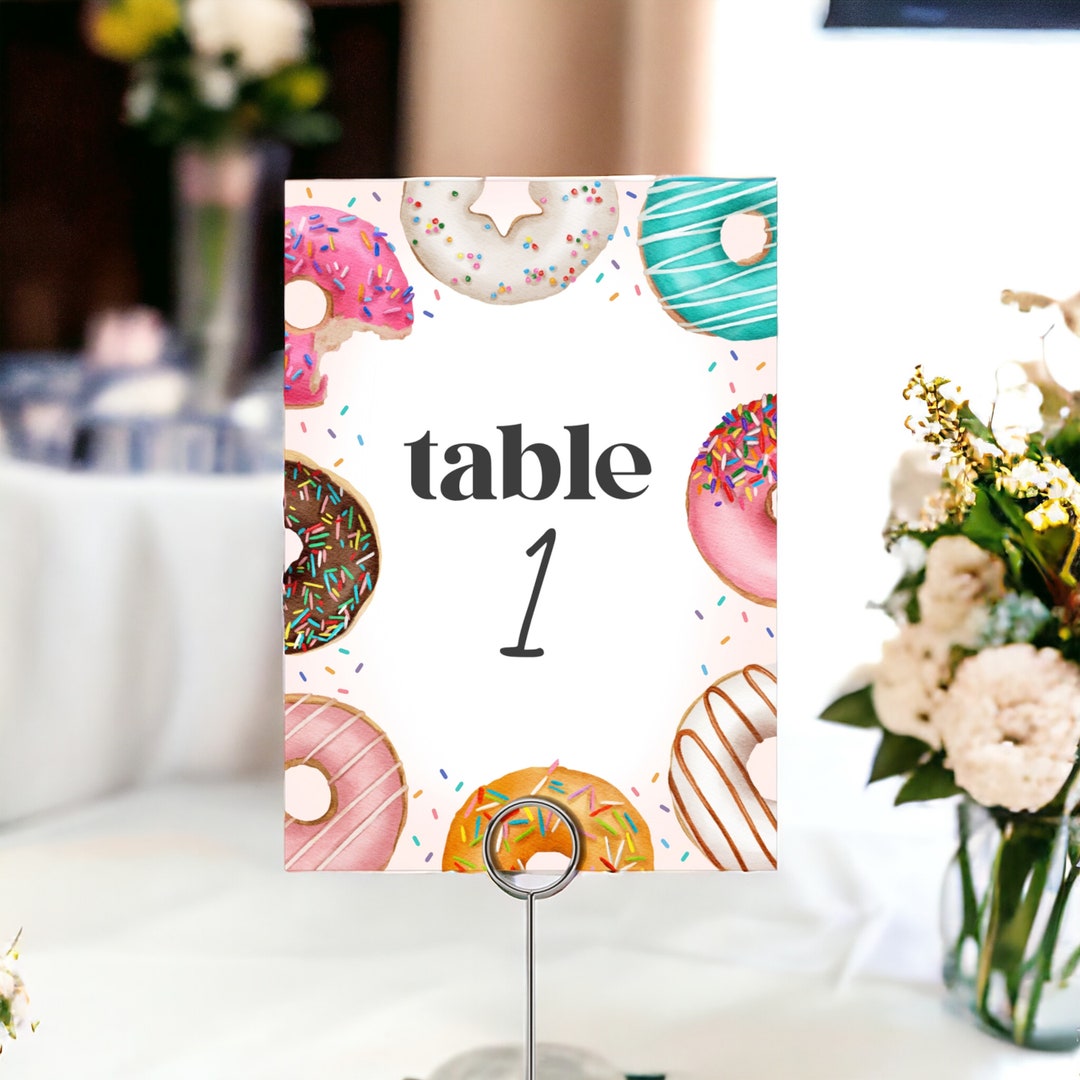 Donut Sprinkles Table Number Template, Donut Baby Shower Birthday ...