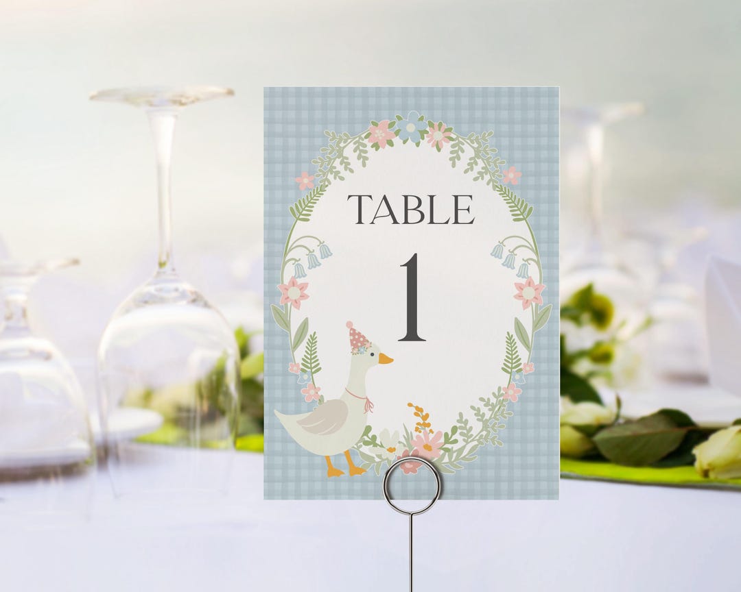 Blue Floral Silly Goose Table Number Cards Printable Template, Little ...