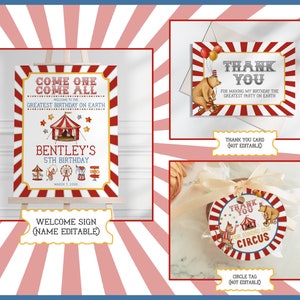 Circus Theme Birthday Party Bundle Template, Printable Gender Neutral ...