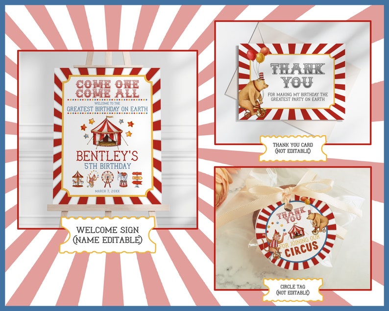 Circus Theme Birthday Party Bundle Template, Printable Gender Neutral ...