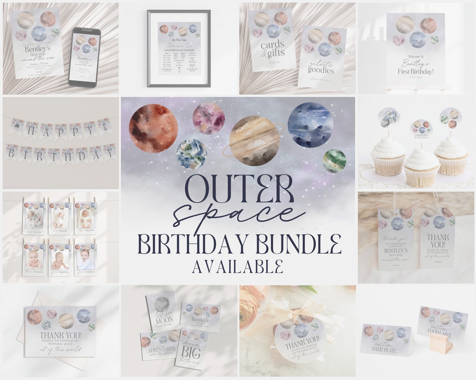 Outer Space Circle Tags for Space Birthday Instant Download, Thank You ...