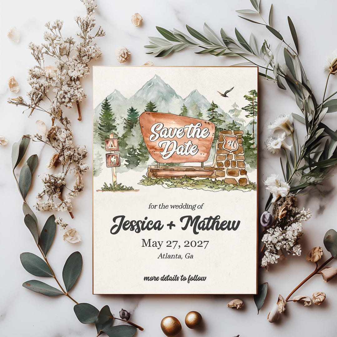 National Park Save the Date Printable Template, Woodland Outdoor ...