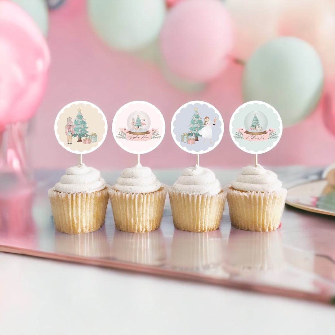 Pastel Pink Nutcracker Cupcake Toppers Printable, Christmas Winter ...