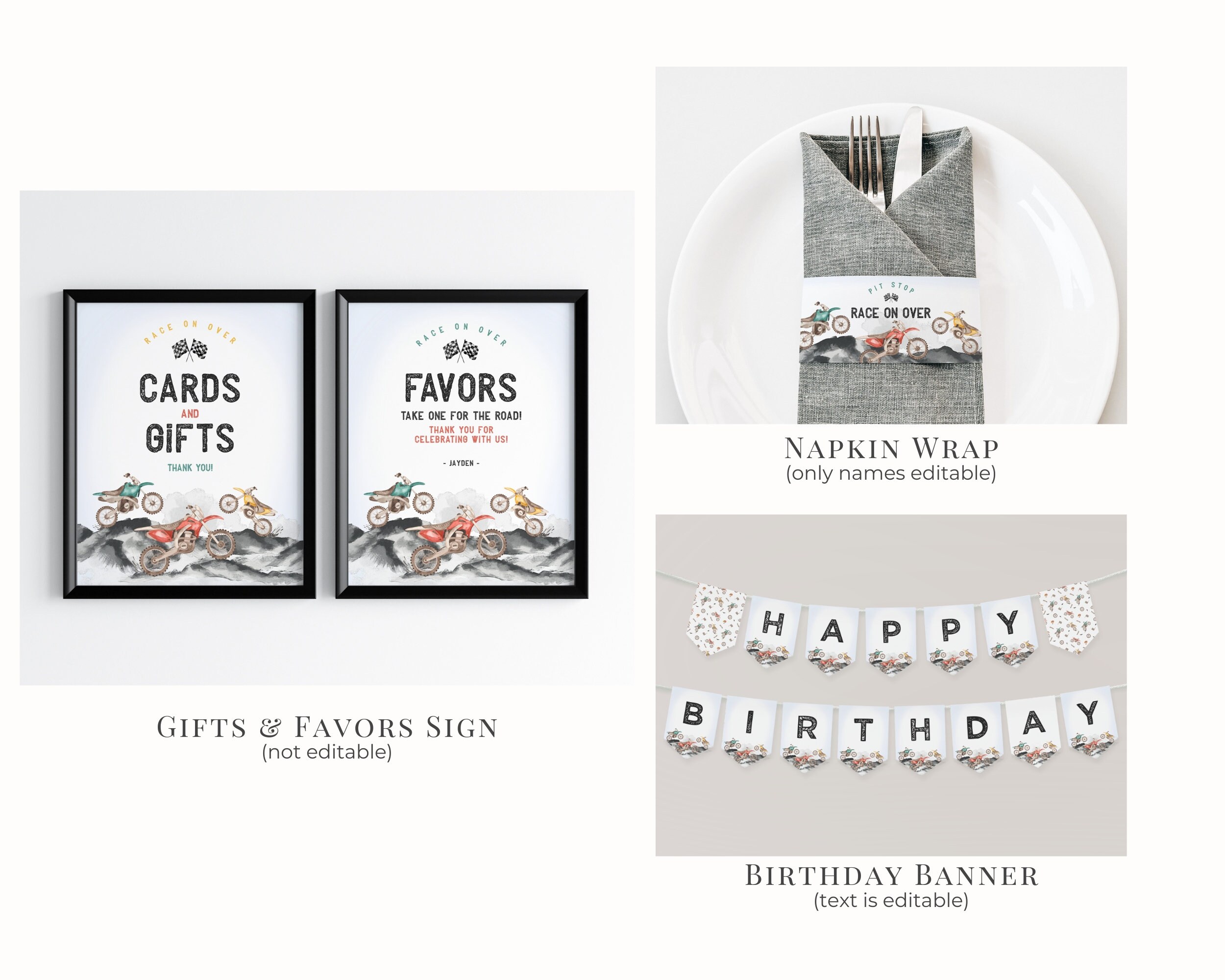 Dirt Bike Two Fast Second Birthday Bundle Printable Template, Little ...